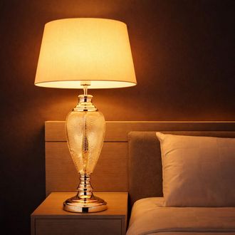 Globo Lighting Tischleuchte Glas Nachttischlampe LED Beistellleuchte Leselampe Textil schwarz, Metall, 7W 806 lm warmwei&szlig;, DxH 38x66 cm