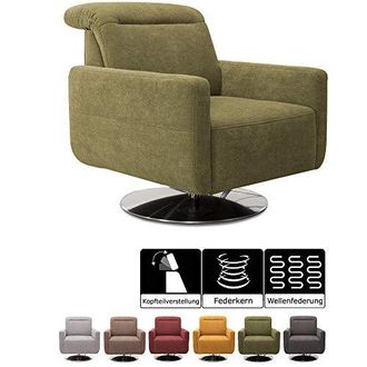Cavadore Sessel Gizmo / Drehsessel mit verstellbarer Kopfst&uuml;tze und Federkern / 78 x 86 x 100 / Jacquard, gr&uuml;n