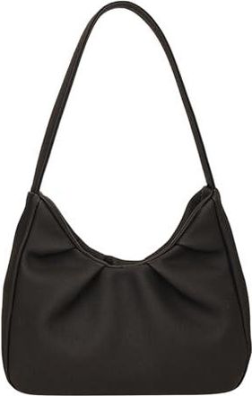 Generic Sac à main en polyuréthane plissé avec poignée sur le dessus, sac à main Hobo pour le quotidien, lécole, les voyages, Noir, 11.81x8.27x3.15inch