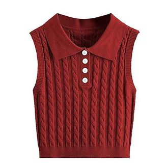 Generic Gilet sans Manche Femme Gilet Femme D&eacute;contract&eacute; Quotidien Ville Broderie Florale Col V - Boutonn&eacute;, Top Court pour Look Romantique