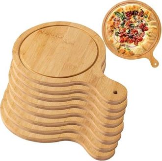 Generic Ensemble de planches de service &agrave; pizza en bois, 8 paquets, assiettes en bambou naturel avec poign&eacute;es, multifonctions for couper et fabriquer du froma