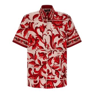 Dolce & Gabbana Hemd aus Baumwollpopeline mit Majolika-Print - - Shirts - Herren - Rot - XL