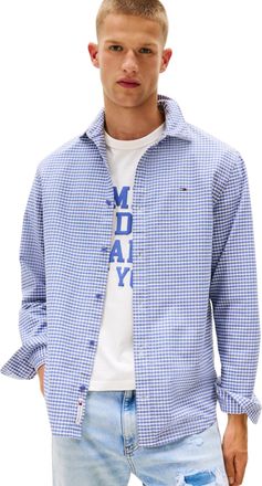 Tommy Jeans Herren Hemdjacke Oxford Check mit Knopfleiste, Blau (Soft Sapphire Check), 4XL