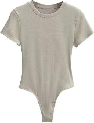 Generic YUJIEBB Body d&eacute;t&eacute; &agrave; manches courtes et col rond pour femme, tricot, extensible, mince, 14 couleurs, C14, S