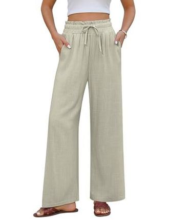 Heekpek Pantalon d&eacute;t&eacute; en lin pour femme - L&eacute;ger et a&eacute;r&eacute; - Coton et lin - Jambes larges - Pantalon d&eacute;t&eacute; ample - Pantalon de loisirs - &Eacute;lastique - Taille haute 