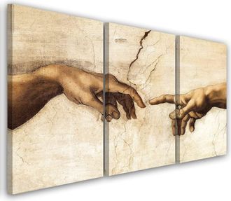 Feeby 3-teilig Wandbild 120x60 cm Michelangelo Vervielfältigung Die Erschaffung Adams Druckbild Leinwandbild Wandbild Kunst Bilder Schlafzimmer Deko Wohnzim