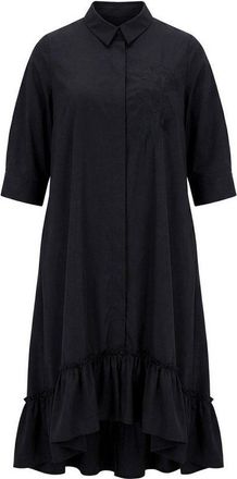 Ulla Popken Maxikleid Maxikleid Ginkgo-Stickerei Hemdkragen 3/4-Arm