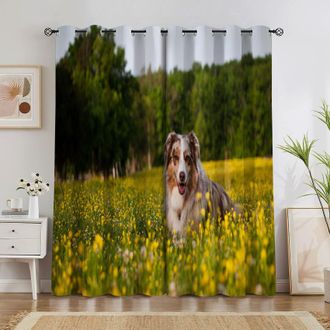 Generic Verdunkelungsvorhang Gelbe Blumen Thermovorhang K&auml;lteschutz Sch&auml;Ferhund Blickdicht &Ouml;senschal f&uuml;r Gardinen Wohnzimmer & Schlafzimmer H 175 x B 140 cm 2