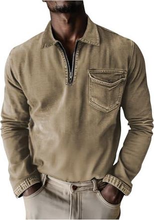 Generic Sweat à capuche pour homme avec fermeture éclair 1/4 pour homme, grand et grand, décontracté, texturé en tricot côtelé à manches longues, chandail dhi