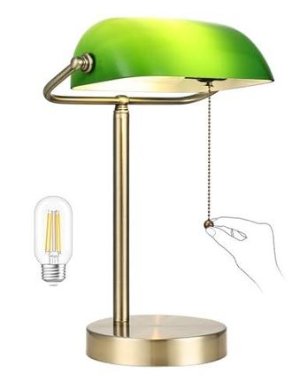 Newrays lampe de bureau des banquiers verts verts traditionnels avec fiche de commutateur de cha&icirc;ne de traction