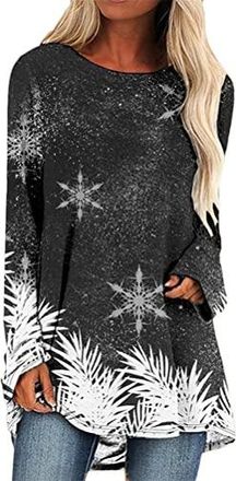 ORANDESIGNE T-Shirt Femmes Noël Col Rond à Manches Longues Blouse Hauts Tee Shirt Longs Mode Lâche Noel Tunique Tops Chemisier Impression Numérique Haut Déguiseme