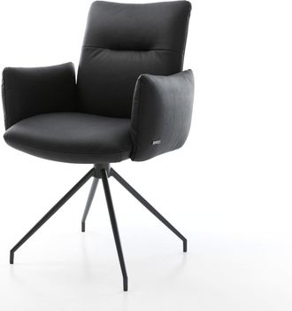 DELIFE Drehstuhl Jova-Flex mit Armlehnen Echt-Leder Schwarz Kreuzgestell konisch Schwarz 180&deg; drehbar Taschenfederkern, Esszimmerst&uuml;hle