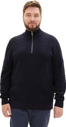 Tom Tailor 1038315 Pull en Tricot textur&eacute; avec col Troyer, 13160-M&eacute;lange Bleu Marine, 3XL Homme