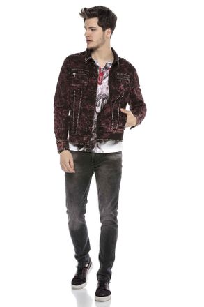 Cipo & Baxx Herren Jeansjacke CJ251 Burgund - Stylische Denim Jacke im Used-Look mit Ziern&auml;hten, Nieten & Rei&szlig;verschlussdetails, Modische &Uuml;bergangsjacke f&uuml;r Allta