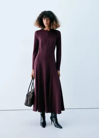 Mango Robe &eacute;vas&eacute;e d&eacute;tail coutures bordeaux - Femme - XXL - MANGO