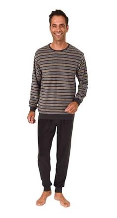 Normann Pyjama à manches longues en tissu éponge pour homme avec poignets - Également disponible en grandes tailles, Orange, 50