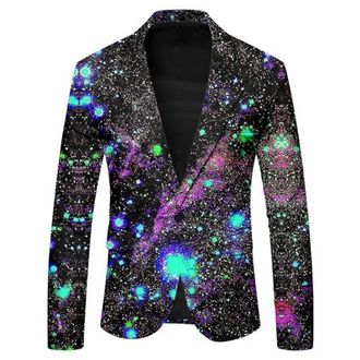 Generic Veste pour homme - Aspect &agrave; paillettes imprim&eacute; - Effet scintillant - Veste de costume pour carnaval, f&ecirc;te - Coupe ajust&eacute;e - Blazer pour spectacle - Co