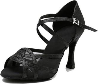 MGM-Joymod Chaussures de Danse Latine Moderne en Maille à Paillettes pour Femme,Noir Pailleté de 9cm Talon,36.5 EU
