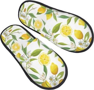 Generic Impression De Citrons Tropicaux Frais Pantoufles Hiver Pantoufles En Peluche Antidérapants Chaussures Pour Homme Intérieur Femme L