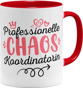 OM3 Professionelle Chaos Koordinatorin Kaffee-Tasse mit Spruch - B&uuml;rotasse B&uuml;ro - Keramik Becher - 325ml - Beidseitig Bedruckt - Rot
