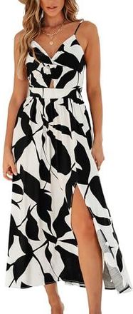 Cupshe Cupshe - Robe longue dété décontractée pour femme - Imprimé floral - Col en V torsadé - Sans manches, Noir à imprimé, Taille M