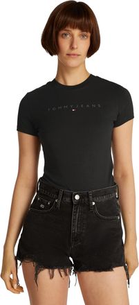 Tommy Jeans Damen T-Shirt Kurzarm Tonal Linear Tee Slim Fit, Schwarz (Black), 3XL