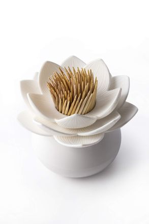 Qualy Zahnstocher-Halter Lotus Spender. In weiß. ca. 7,5x7,5x6,2 cm
