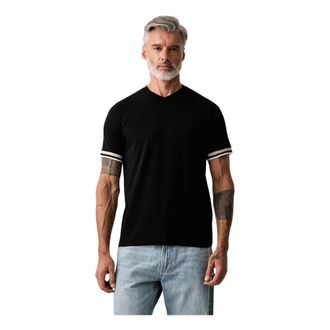 Karl Lagerfeld V-Ausschnitt T-Shirt mit gestreiften &Auml;rmeln - - Tops - Herren - Schwarzk - S
