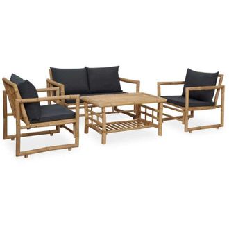 vidaXL 4-tlg. Garten-Lounge-Set mit Auflagen Bambus Vidaxl