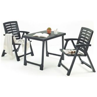 Dmora Gartenset Lithia: 2-Sitzer Outdoor-Set, Tisch Made in Italy, Camping-Bistroset, Schwarz Anthrazit