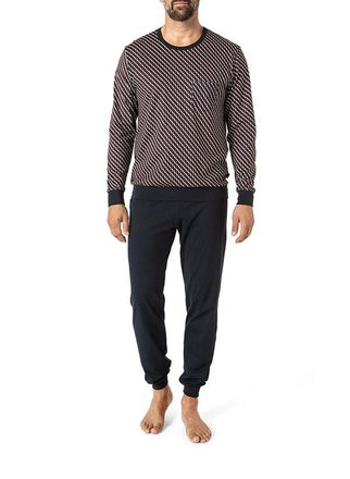 CALIDA Herren Pyjama blau Jersey-Baumwolle gemustert