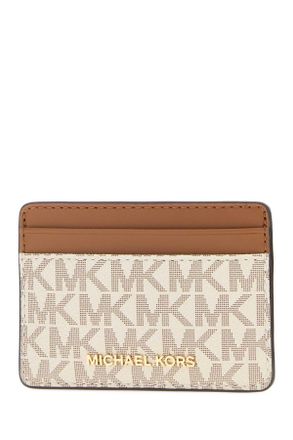 Michael Kors Womens Printed Canvas Card Holder Vanilla Portafogli Wallet