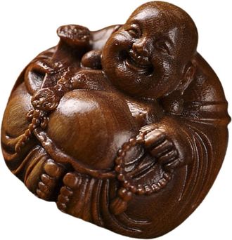 Amosfun Kleine Gravierte Maitreya Buddha Figur Aus Gr&uuml;nem Sandelholz Handgefertigte Maitreya Dekofigur F&uuml;r Schreibtisch Langlebiges Holzornament Geeignet Als 