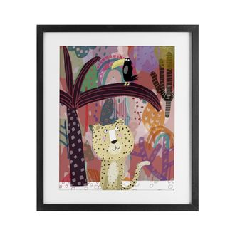 Stupell Industries Whimsical Cheetah & Tucan White Gerahmter Druck unter Glas, Design von Carla Daly, 40,6 x 33 cm