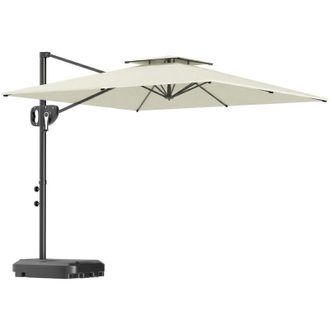 OUTSUNNY Parasol d&eacute;port&eacute; carr&eacute; - Outsunny - 2 bases - manivelle et inclinable - protection solaire - 2,5 x 2,5 m - cr&egrave;me