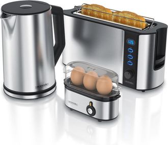Arendo Fr&uuml;hst&uuml;cks-Set in silber - Wasserkocher / Toaster / Eierkocher - Arendo
