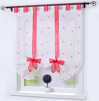 Joyswahl Raffrollo Voile transparentes Raffgardine Elena Stickereien Blätter Gardine BxH 100x140cm Rot 1er Pack