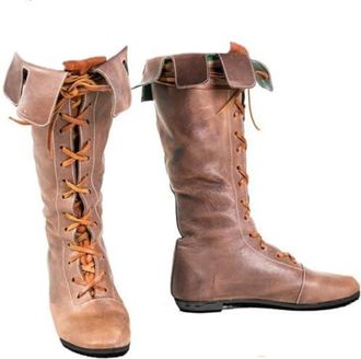 ORANDESIGNE Bottes Médiévales pour Hommes Bottes en Cuir PU Bottes de Chevalier Bottes Gothiques Couvre Bottes Renaissance Vintage pour Halloween Chevalier Mousqu