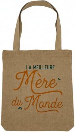 Fabulous Sac Shopping Tote Bag Aspect Lin - La Meilleure M&egrave;re du Monde Maman Fete des Meres - Sac de Courses Toile Epaisse 360g Beige Naturel Cabas Port&eacute; Epaul