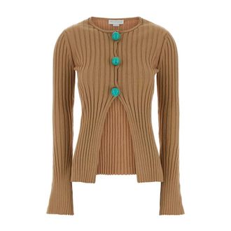 Stella McCartney Gerippte Baumwoll-Strickjacke - - Knitwear - Damen - Braun - M