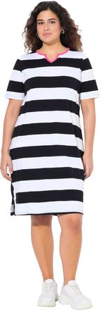 Ulla Popken Damen große Größen Übergrößen Plus Size Jerseykleid, Ringel, A-Linie, Tunika-Ausschnitt, Halbarm schwarz 50+ 837451130-50+