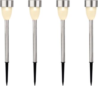 Lumineo LED Solar Au&szlig;enleuchte 26cm Edelstahl 4er Set Solarleuchte Gartenlicht zum Stecken Gartenleuchte Wegeleuchte Gartenlampe Solarlicht Solarlampen Garten