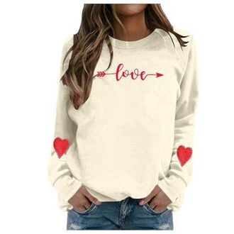 Generic Chemise de Saint-Valentin 2026 pour femmes, T-shirts d&eacute;contract&eacute;s &agrave; manches longues en forme de coeur, hauts pour amoureux, beige, XL