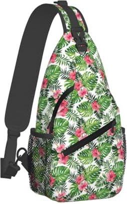 Generic Sacoche Port&eacute; &eacute;paule Feuilles tropicales Durable Sacs Poitrine R&eacute;glable Sac &agrave; Dos Militaire pour Cyclisme &eacute;cole Camping