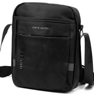 Pierre Cardin Sac &agrave; bandouli&egrave;re pour homme Cuir v&eacute;g&eacute;talien Produit v&eacute;g&eacute;talien 18x25x6 cm 1701-ALAN09, Noir, Taille unique