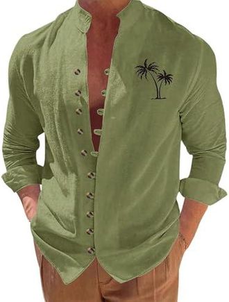 Generic DENGJIAMY Chemise boutonn&eacute;e en lin pour homme, grande taille, t-shirt basique d&eacute;contract&eacute; &agrave; col pour lautomne, chemises &agrave; manches longues pour homme, 