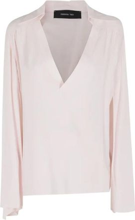 Federica Tosi Femme, Blouses et Chemises, Rose, Taille: 40 FR Chemisier en Cr&ecirc;pe de Chine &agrave; Col V