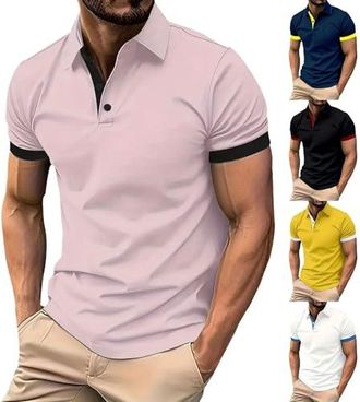 Generic Polo pour homme &agrave; manches courtes d&eacute;contract&eacute; boutonn&eacute; sur le devant uni T-shirt de golf pour bureau, travail, &eacute;t&eacute;, haut respirant, usage quotidien, c