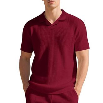 Generic Polo l&eacute;ger et respirant pour homme, coupe classique, d&eacute;contract&eacute;, vintage, boutonn&eacute;e, confortable, extensible, t-shirts dext&eacute;rieur, Rouge, XXL