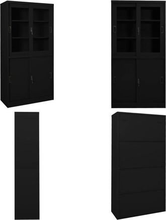 vidaXL Büroschrank mit Schiebetür Schwarz 90x40x180 cm Stahl - Schreibtischschrank - Büroorganisation - Aktenschrank - Stauraum - Sicherheitsschloss - Home